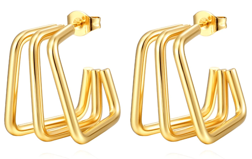 Waterproof Triple Gold Bar Earrings