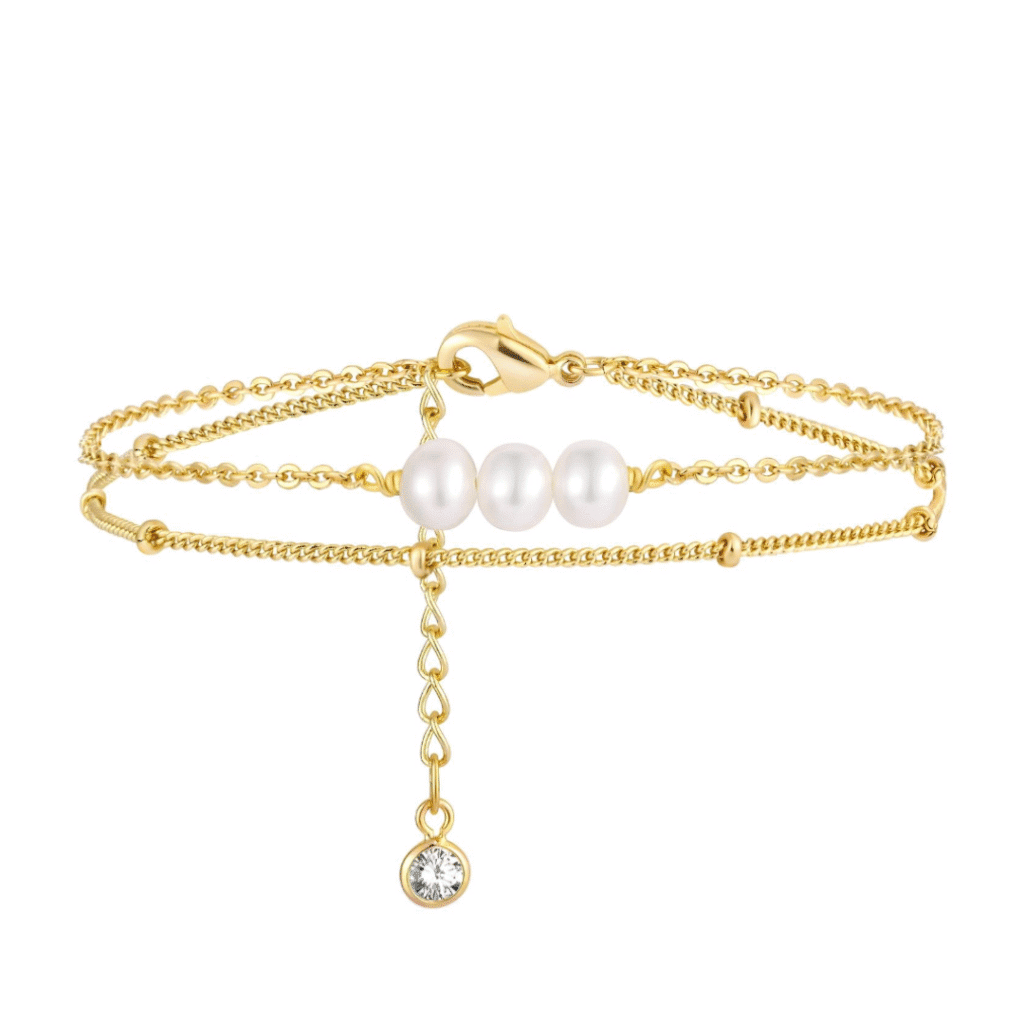 Waterproof Double Chain Triple Pearl Bracelet